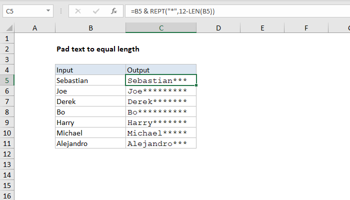Excel Formula Pad Text To Equal Length Exceljet